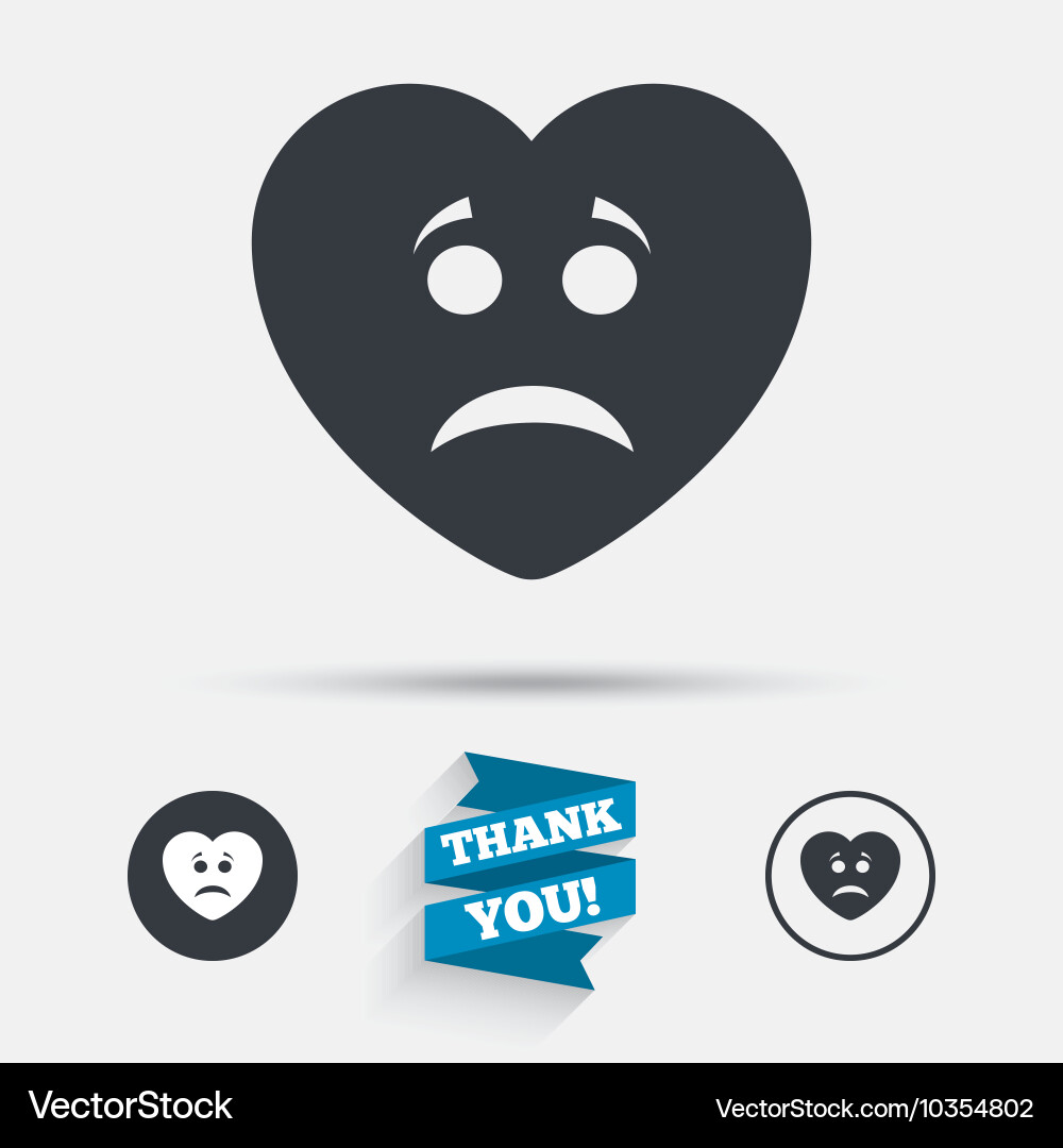 Sad heart face sign icon sadness symbol Royalty Free Vector