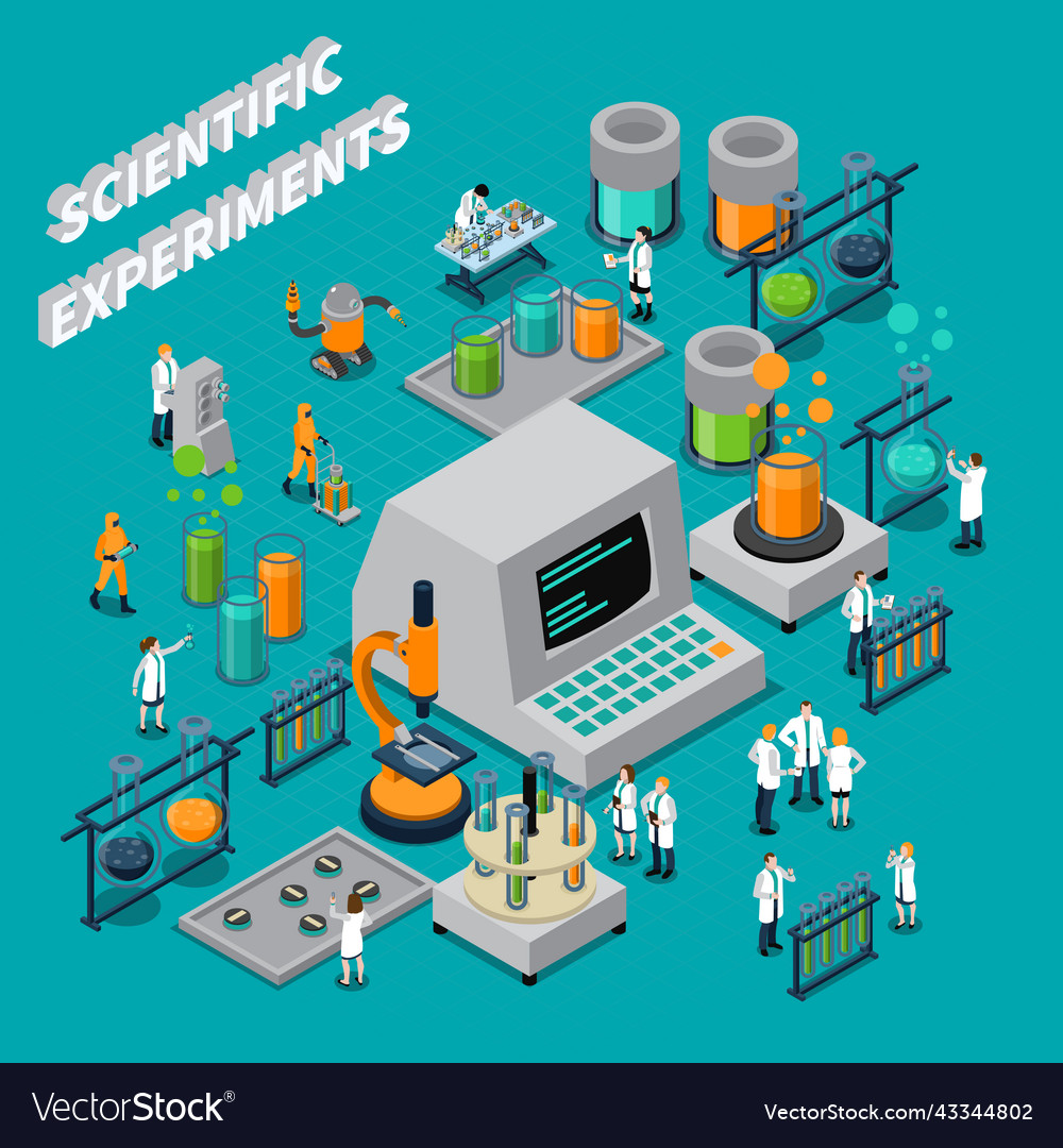 Scientific experiments isometric composition Vector Image