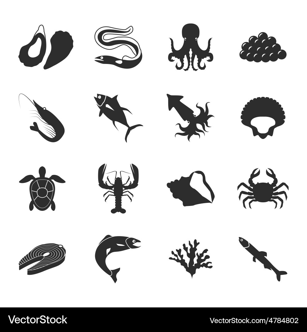 Sea food icons set Royalty Free Vector Image - VectorStock