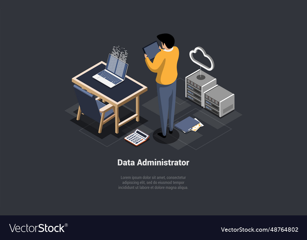 System administrator upkeeping server adjusting Vector Image
