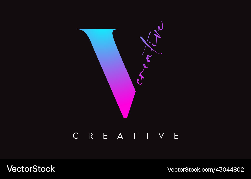 V letter design with creative cut and serif font Vector Image
