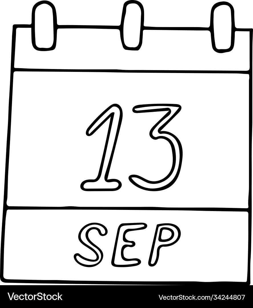 Calendar hand drawn in doodle style september 13 Vector Image