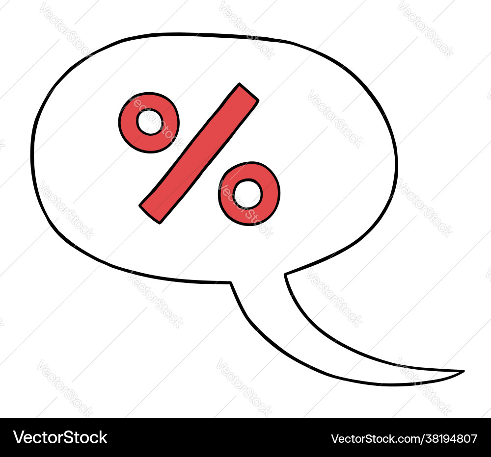 Cartoon percentage in speech bubble Royalty Free Vector