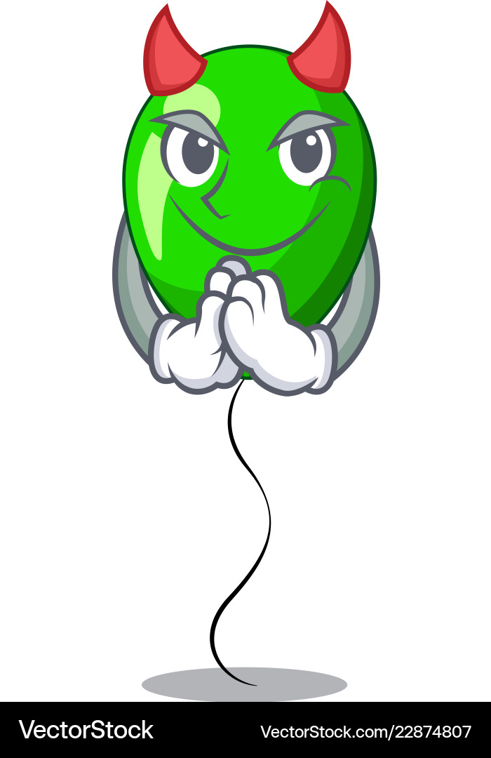 Devil green balloon with cartoon ribbons beautiful
