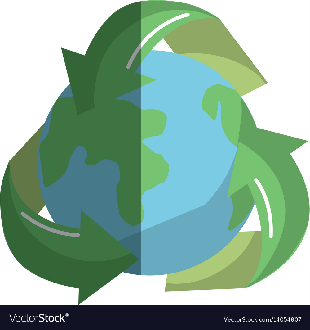 Earth planet inside of recycling symbol Royalty Free Vector
