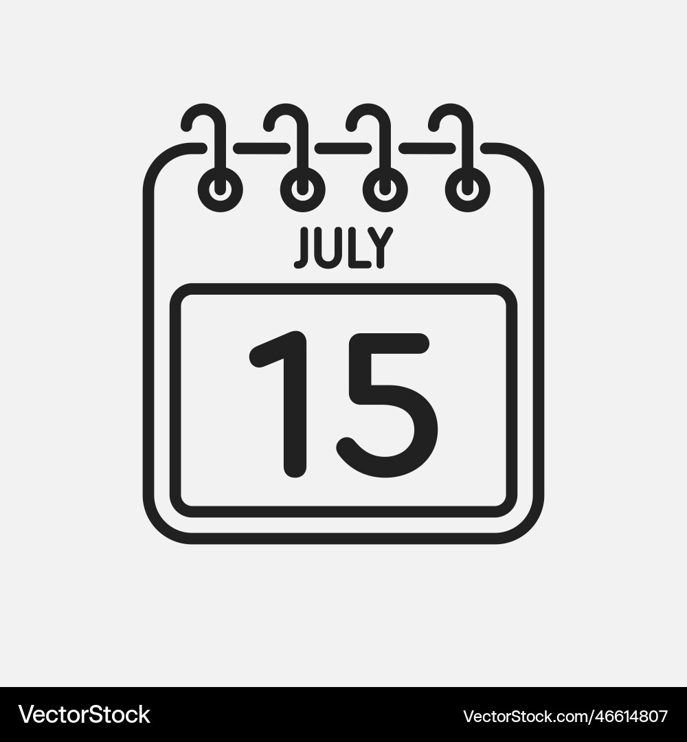 Icon page calendar day - 15 july Royalty Free Vector Image
