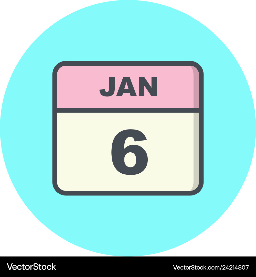 January 6th date on a single day calendar Vector Image