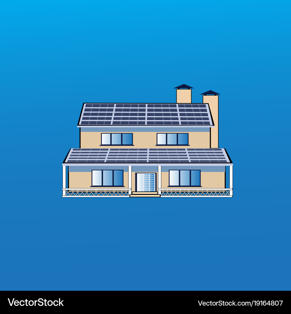 Modern house building icon with solar battery Vector Image