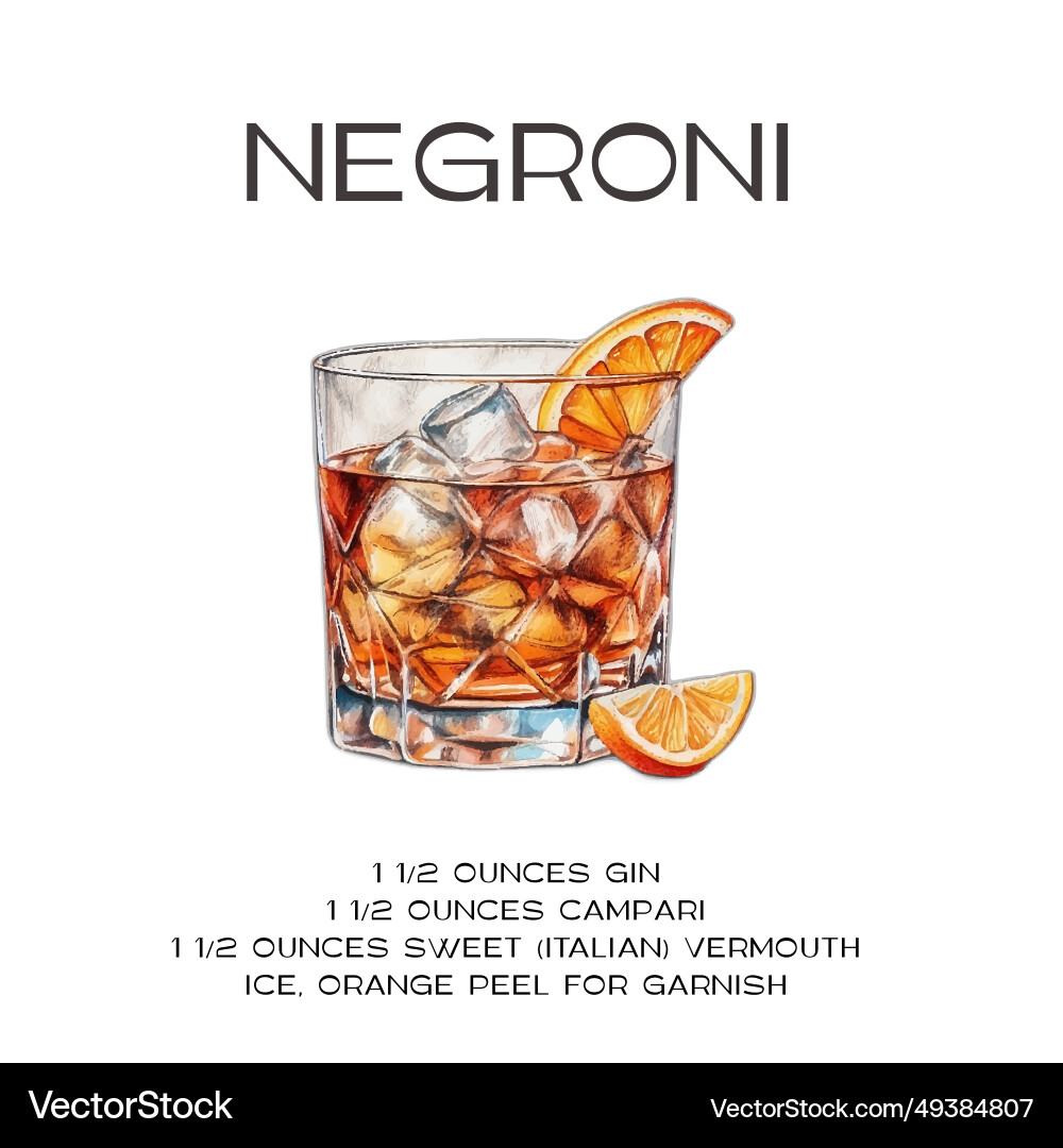 Negroni cocktail recipe minimalistic print Vector Image