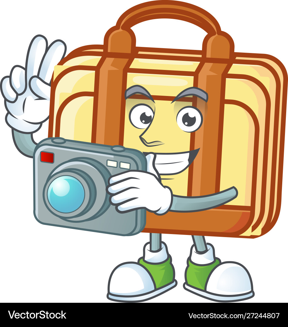 Photographer work suitcase cartoon character Vector Image