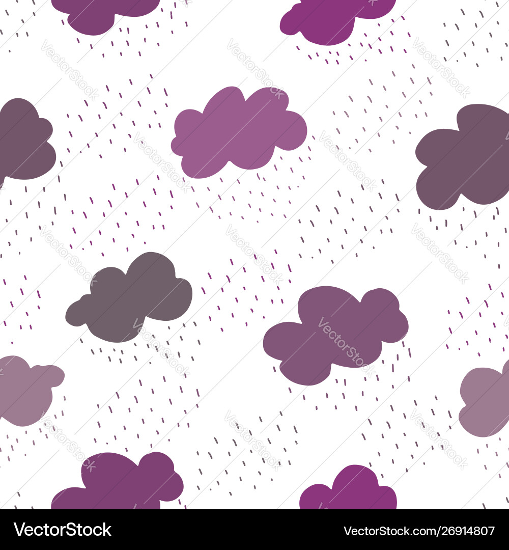 Pink and purple clouds rain drops seamless Vector Image