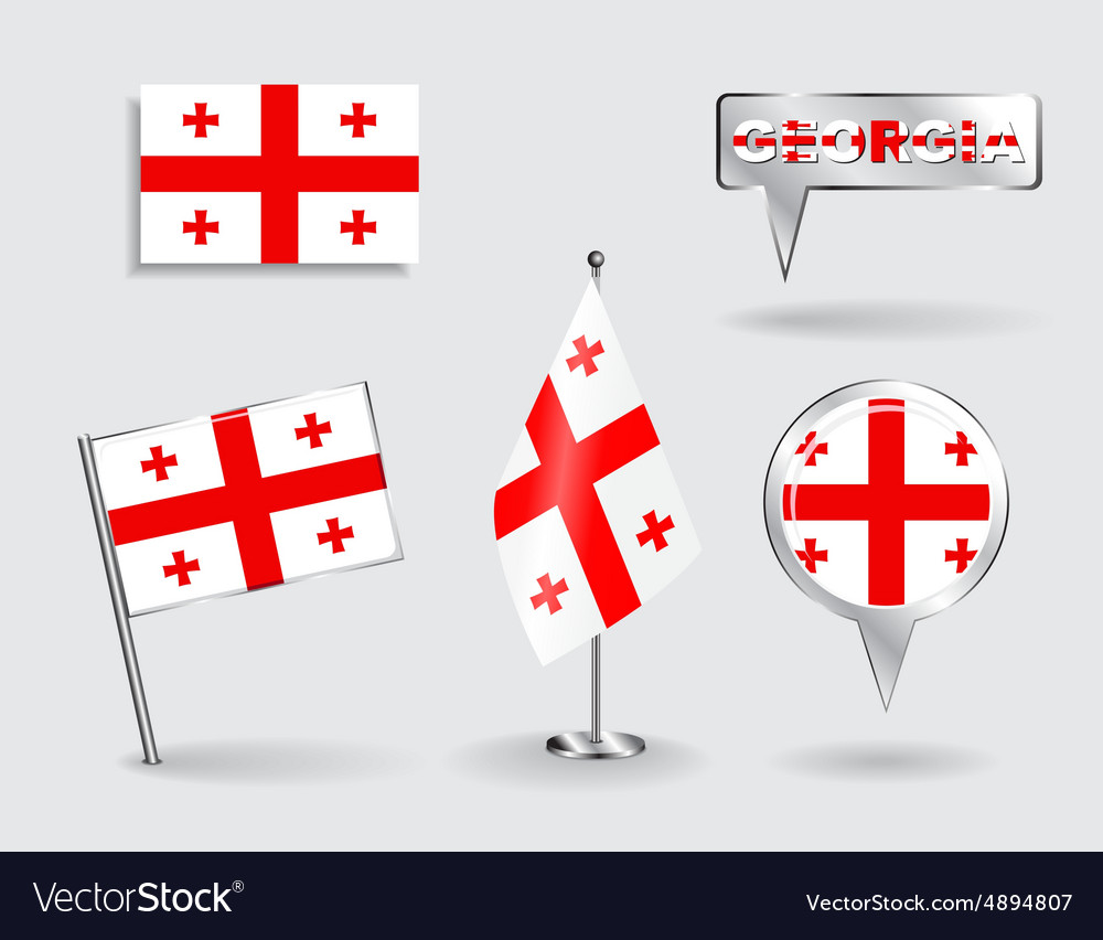 Set of georgian pin icon and map pointer flags Vector Image