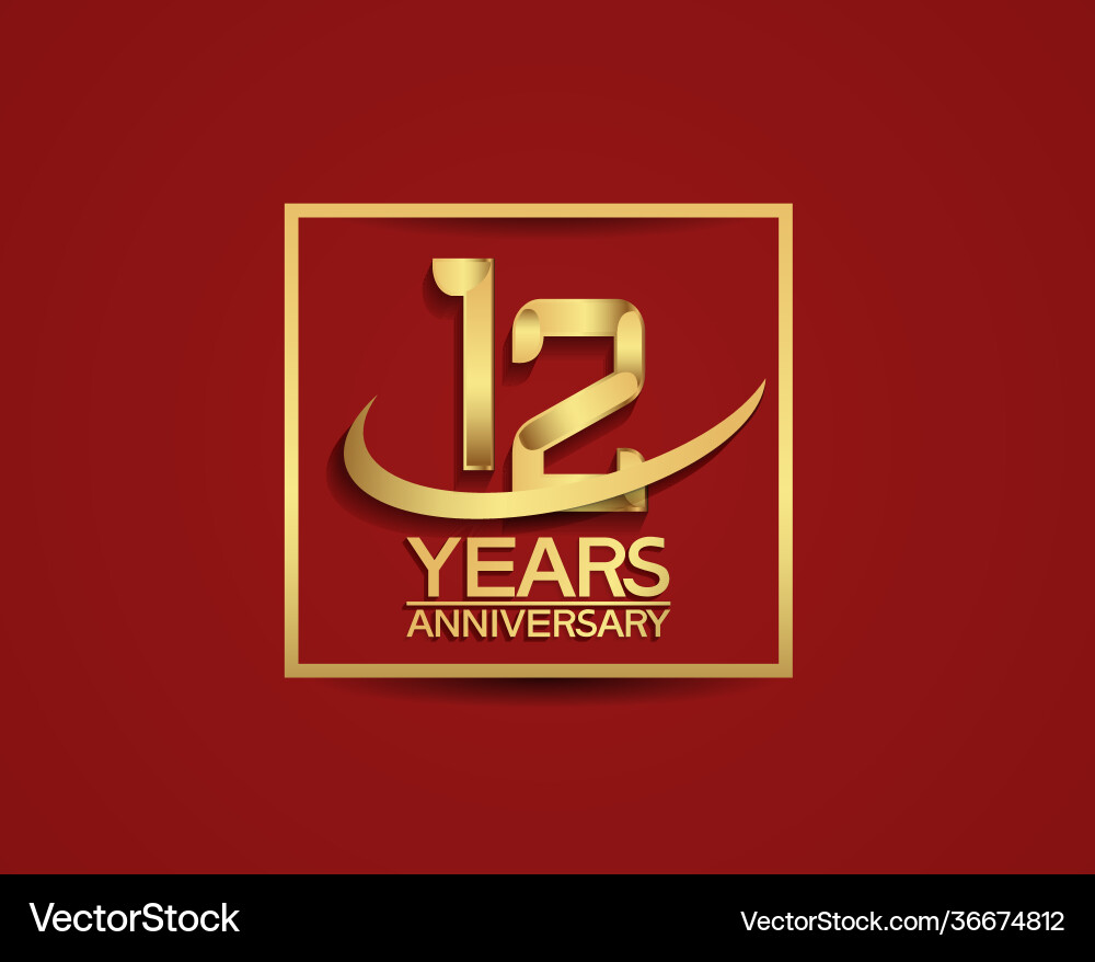 12 years anniversary with square and swoosh Vector Image