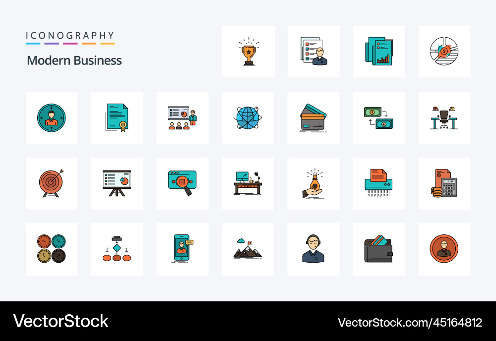 25 modern business line filled style icon pack Vector Image