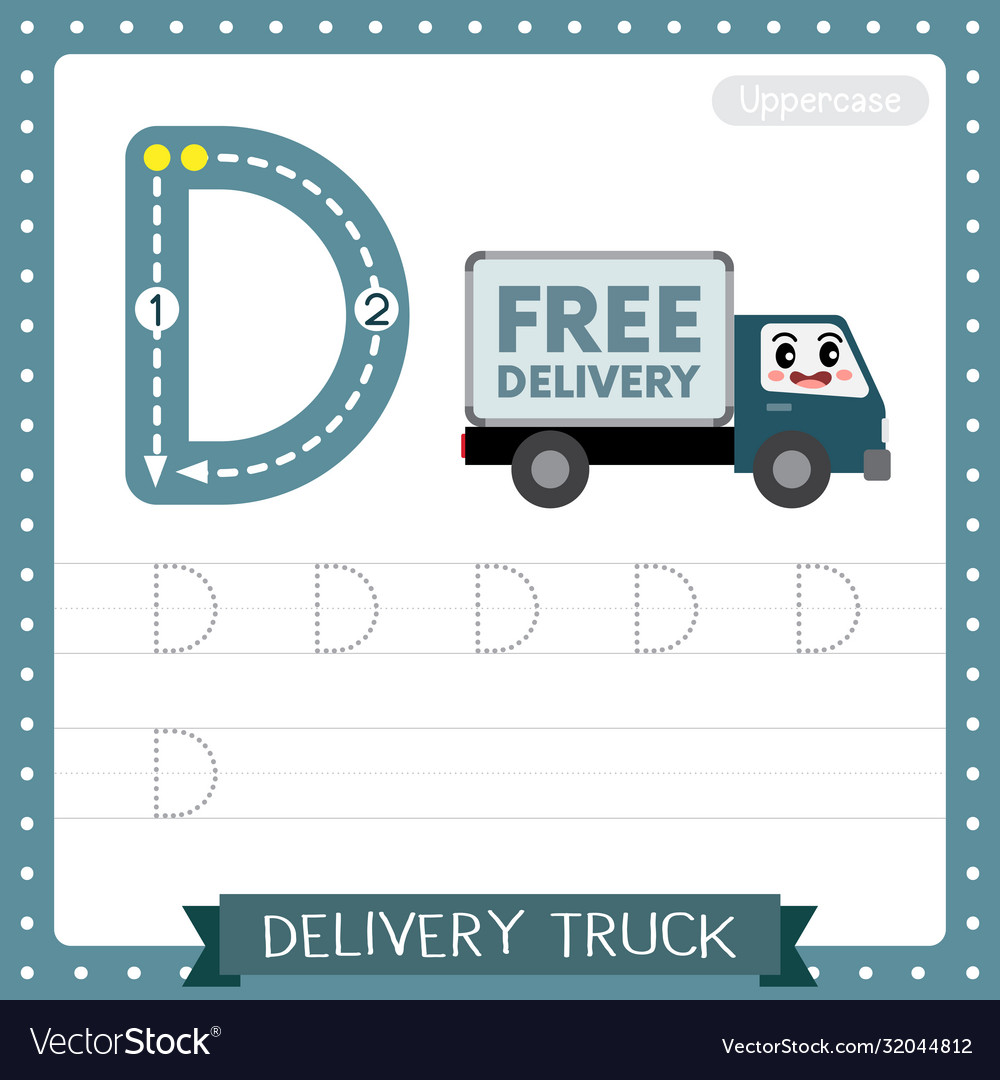 Letter d uppercase tracing practice worksheet Vector Image