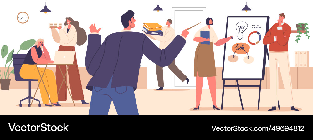 Office conductor orchestrates work process Vector Image