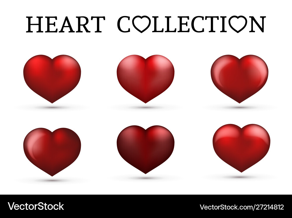 Red heart collections set six realistic hearts Vector Image