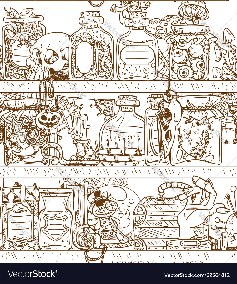 Seamless background shelves with halloween witch Vector Image