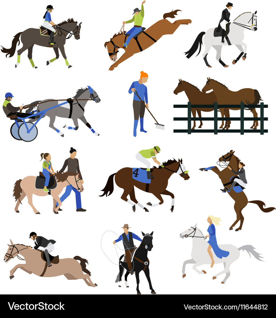 Set horse riders icons flat design Royalty Free Vector Image
