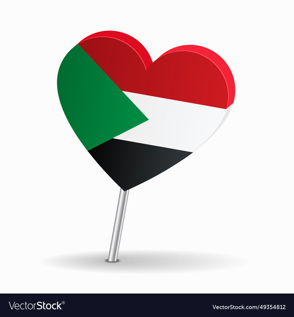 Sudanese flag heart-shaped map pointer layout Vector Image