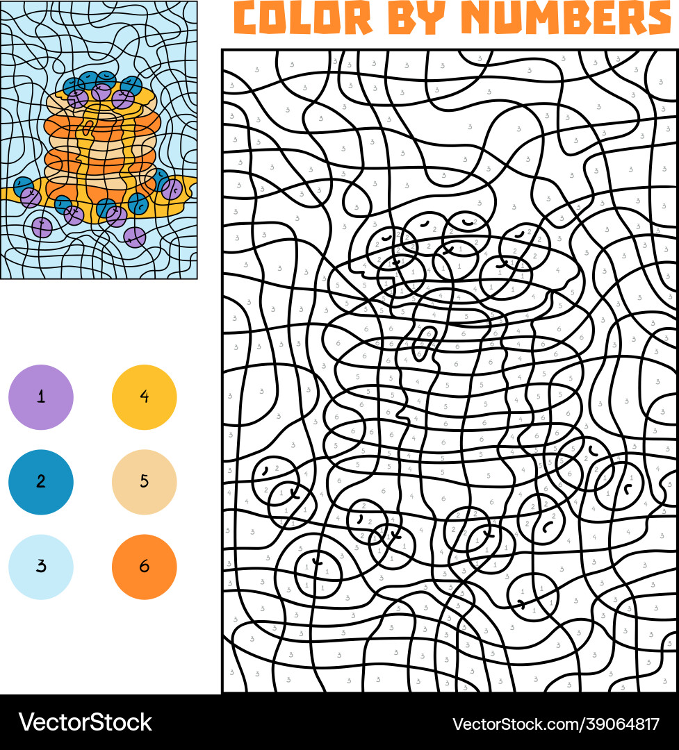Color by number pancakes Royalty Free Vector Image