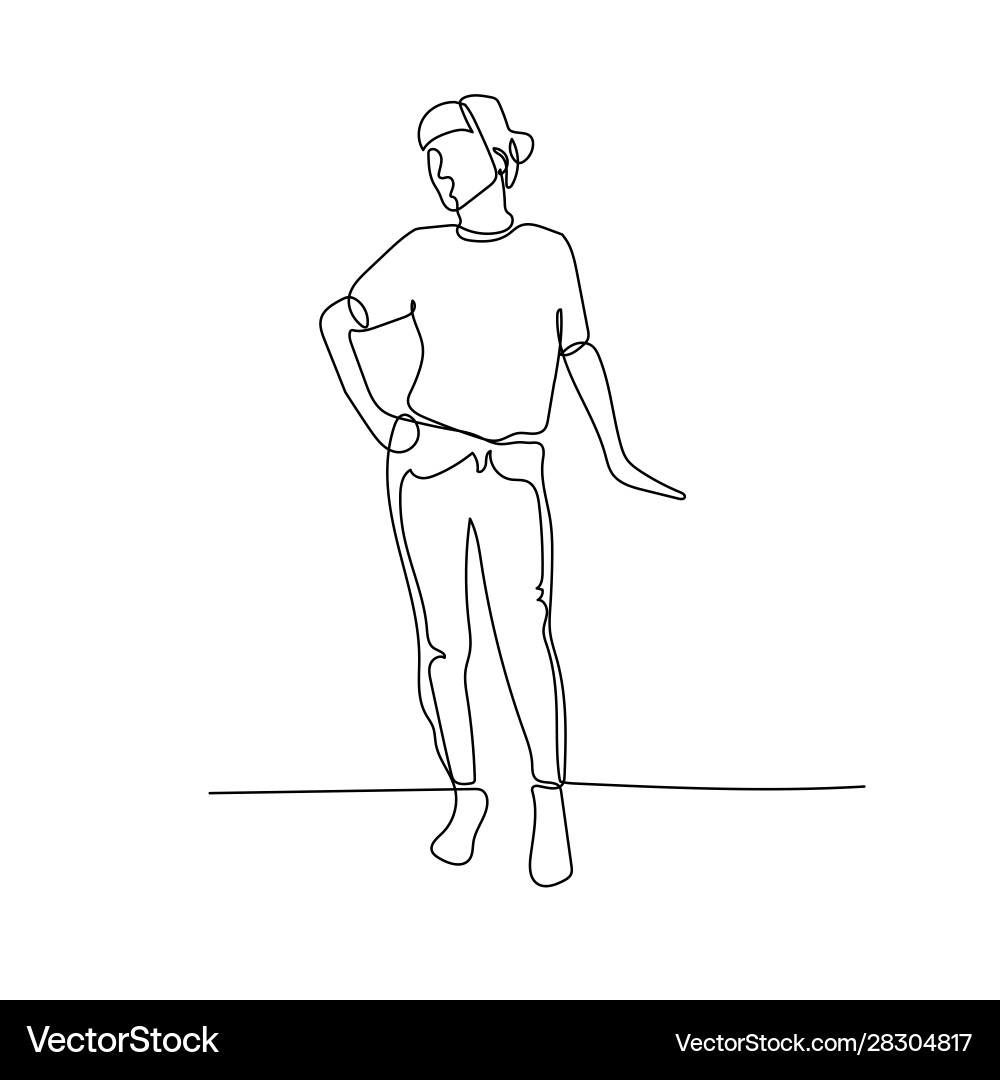 Continuous one line woman leaning her hand Vector Image