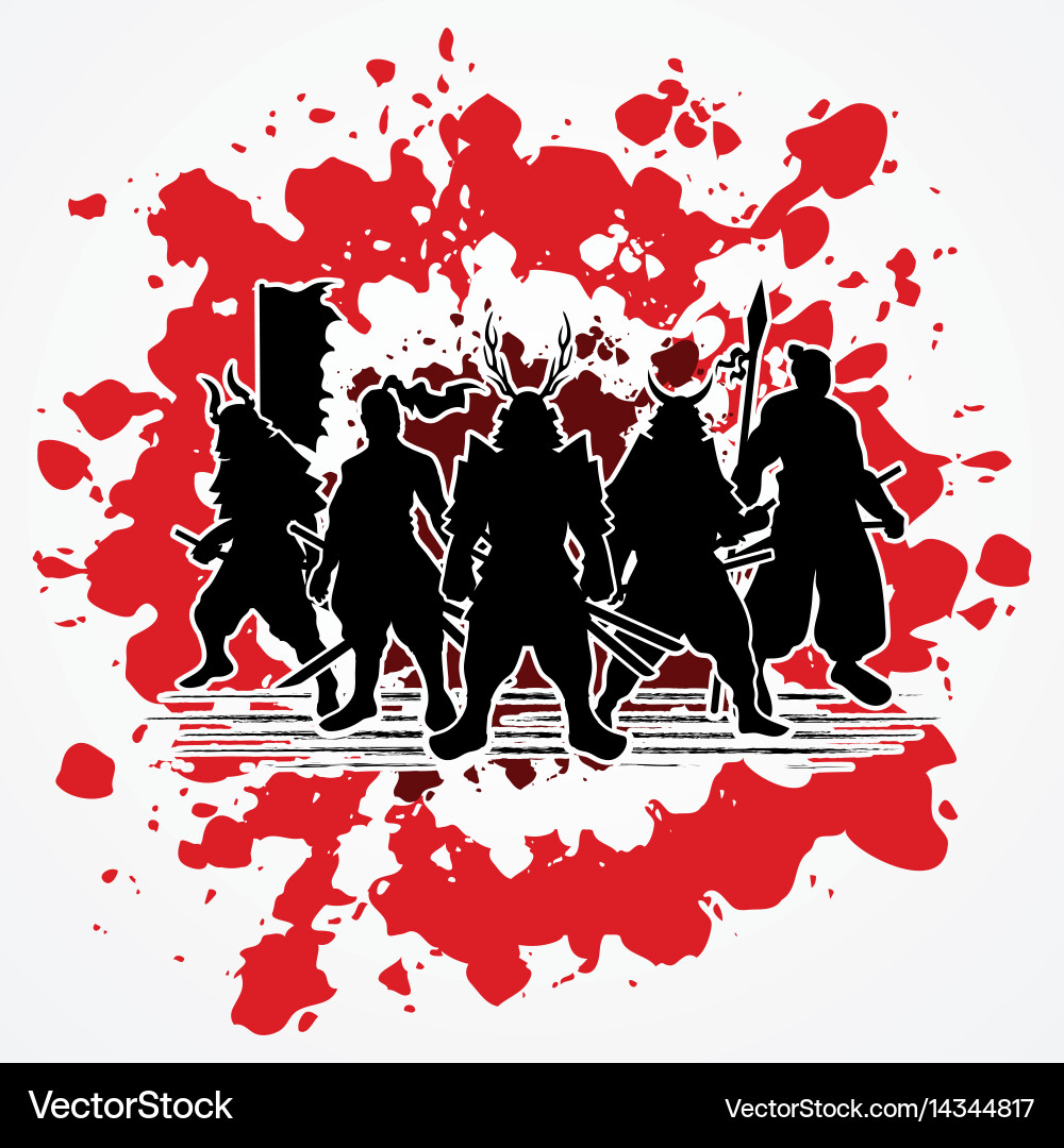 Group of samurai warrior pose Royalty Free Vector Image