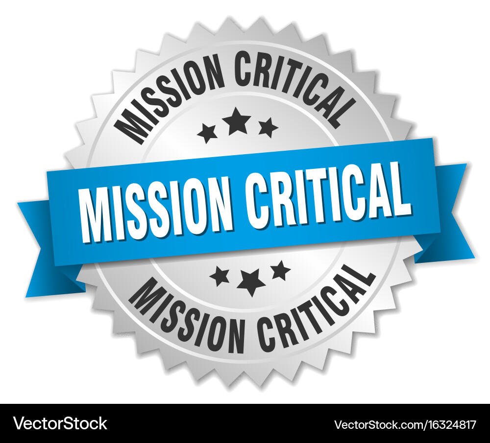Mission critical round isolated silver badge Vector Image