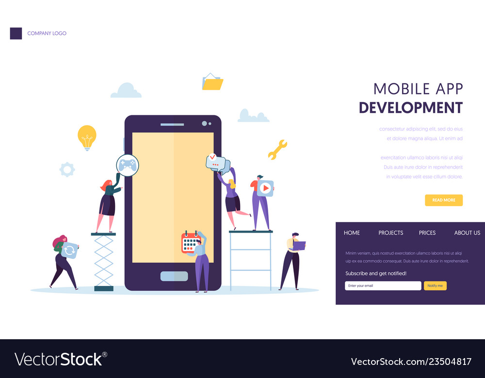 Mobile app development team landing page software Vector Image