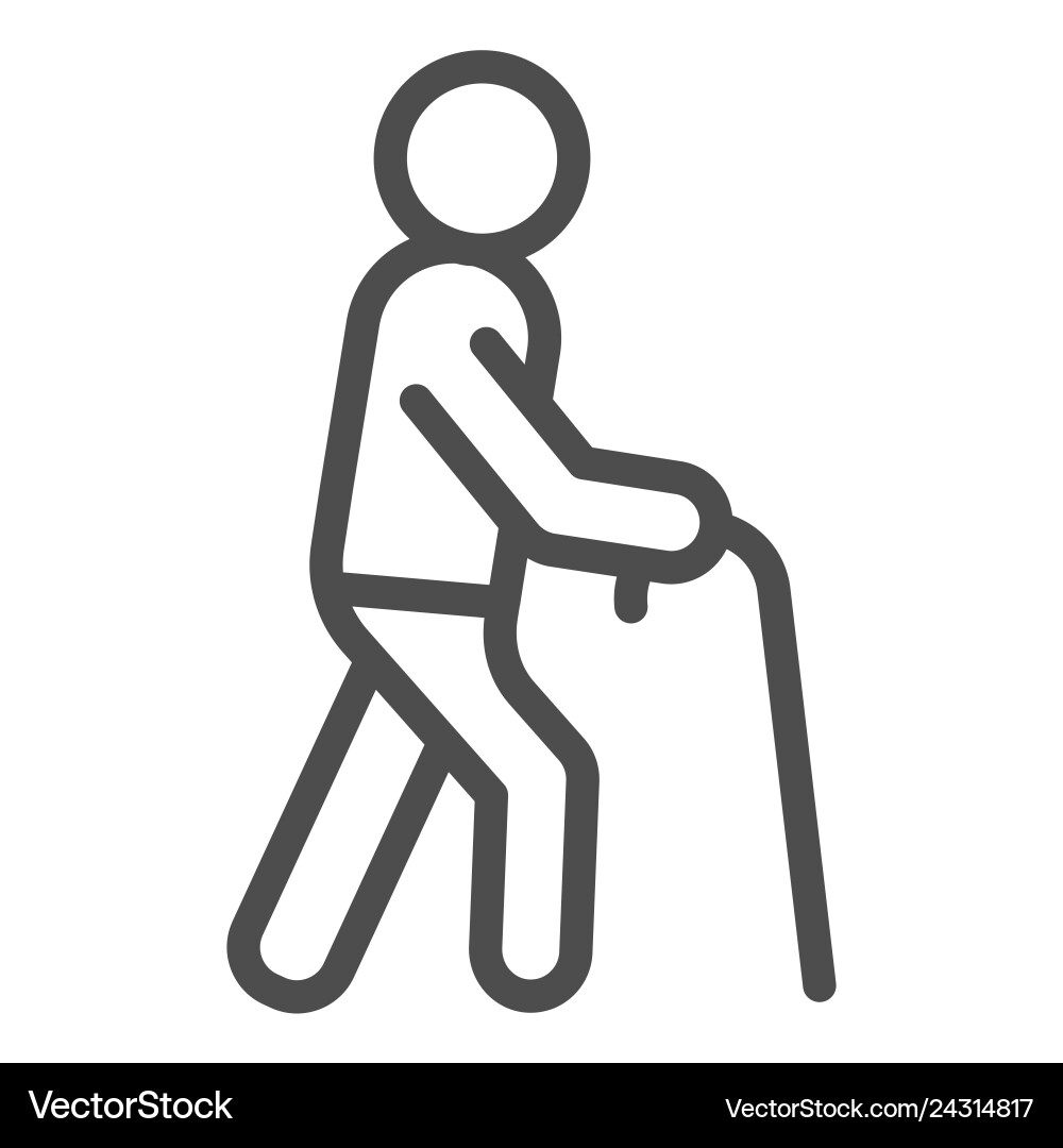 Old man line icon man with walking stick Vector Image