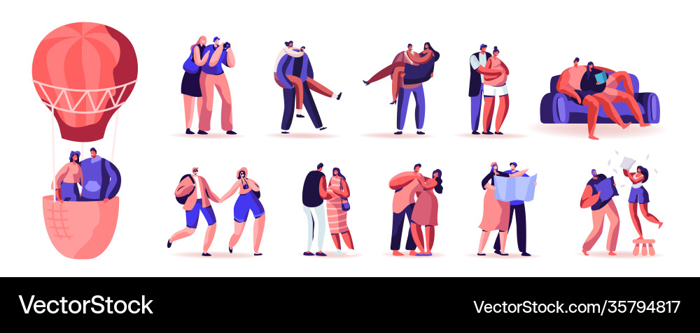 Set loving couples happy people love relations Vector Image