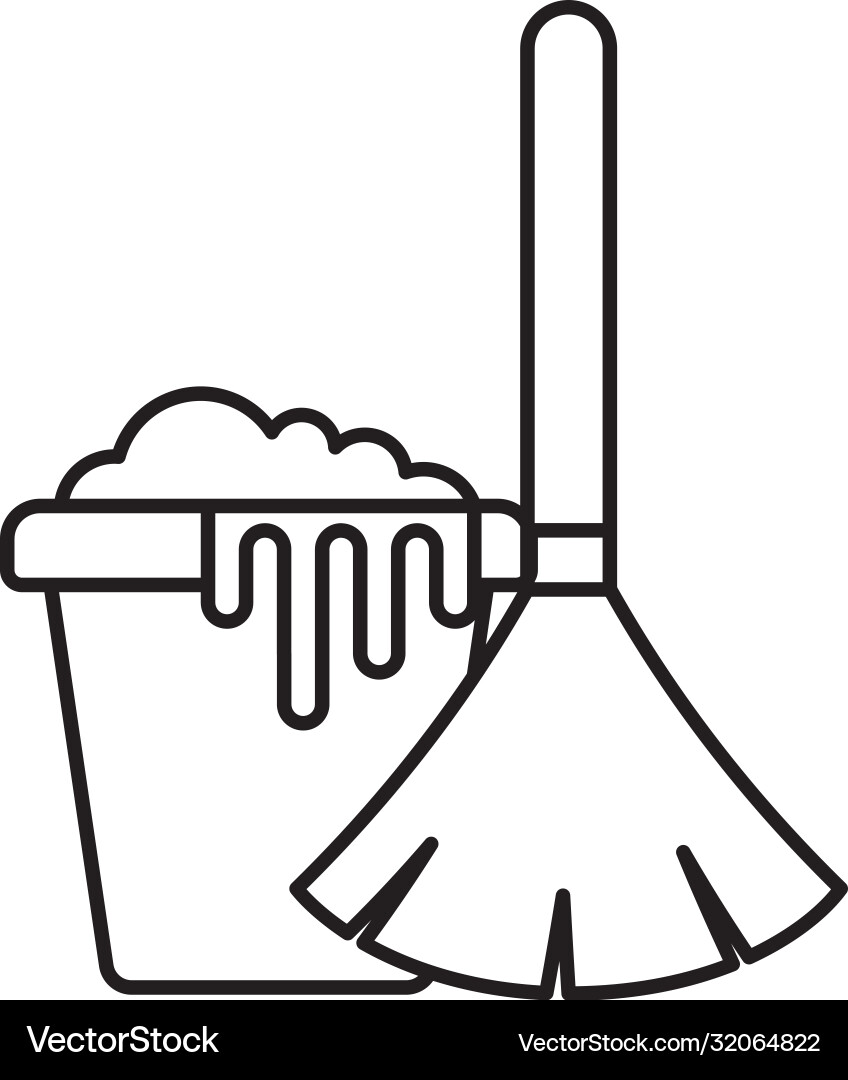 Bucket and mop line style icon design Royalty Free Vector
