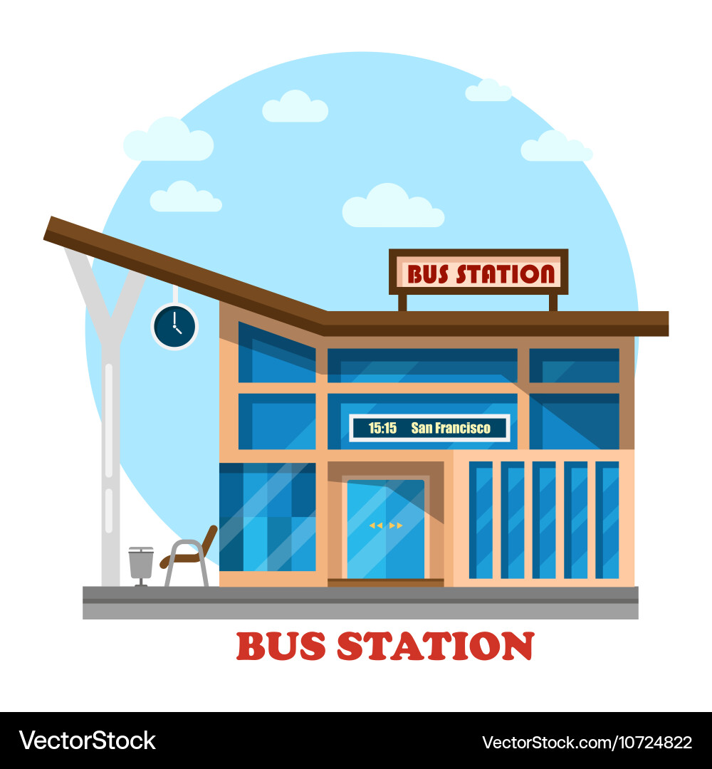 Bus station or depot structure exterior view Vector Image