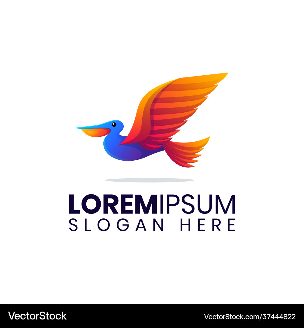 Colorful pelican bird fly logo design Royalty Free Vector