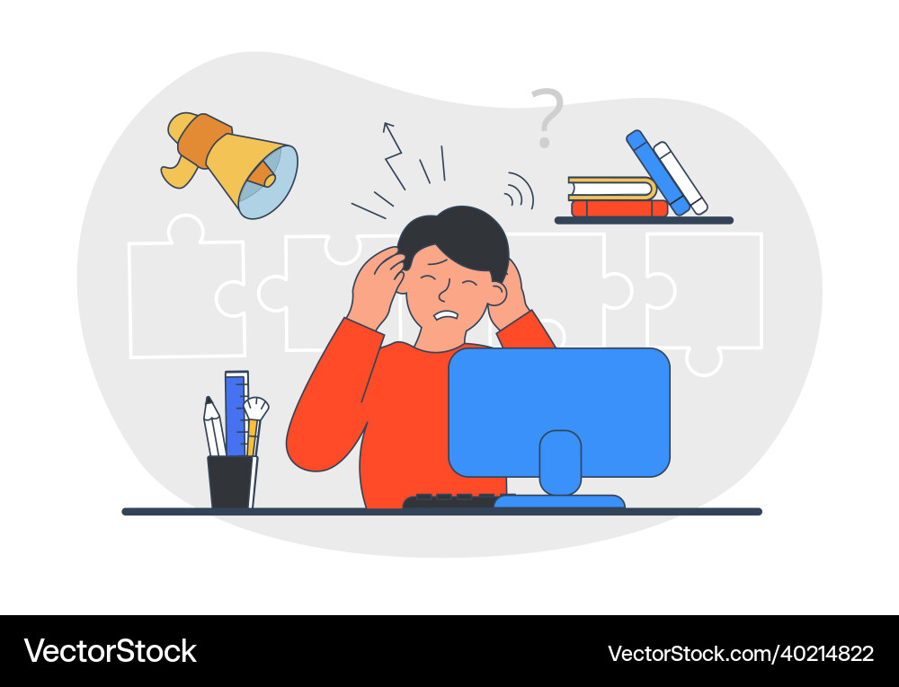 Emotional employee with laptop Royalty Free Vector Image
