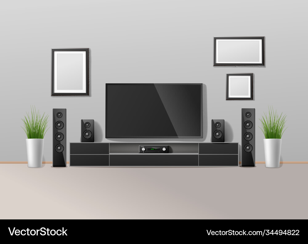 Home cinema theater system in interior realistic Vector Image