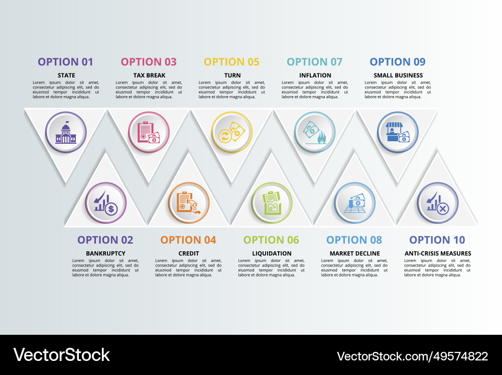 Infographics with crisis theme icons 10 steps Vector Image