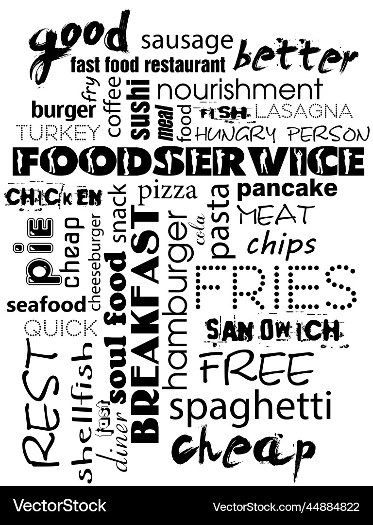Lettering in different styles for use in food Vector Image