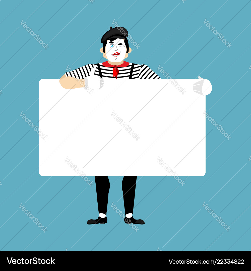 Mime holding banner blank pantomime and white Vector Image