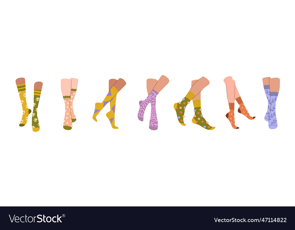 Pairs Of Feet In Socks Set Royalty Free Vector Image