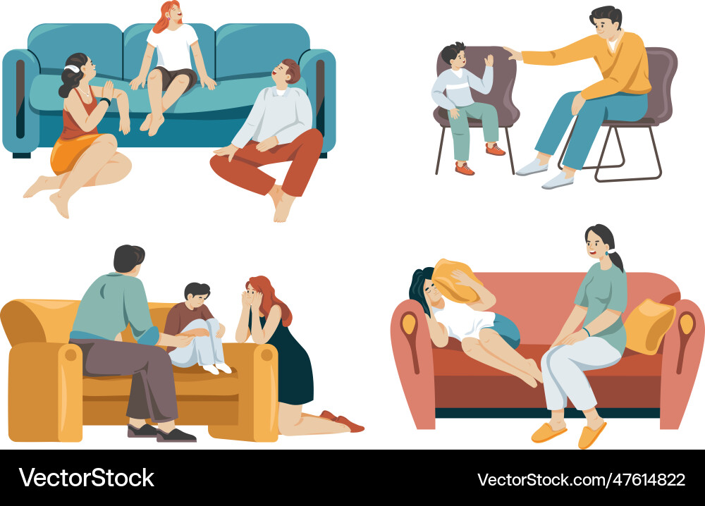Parents talking to children serious conversation Vector Image