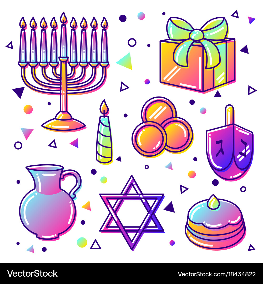 Set of happy hanukkah celebration objects Vector Image