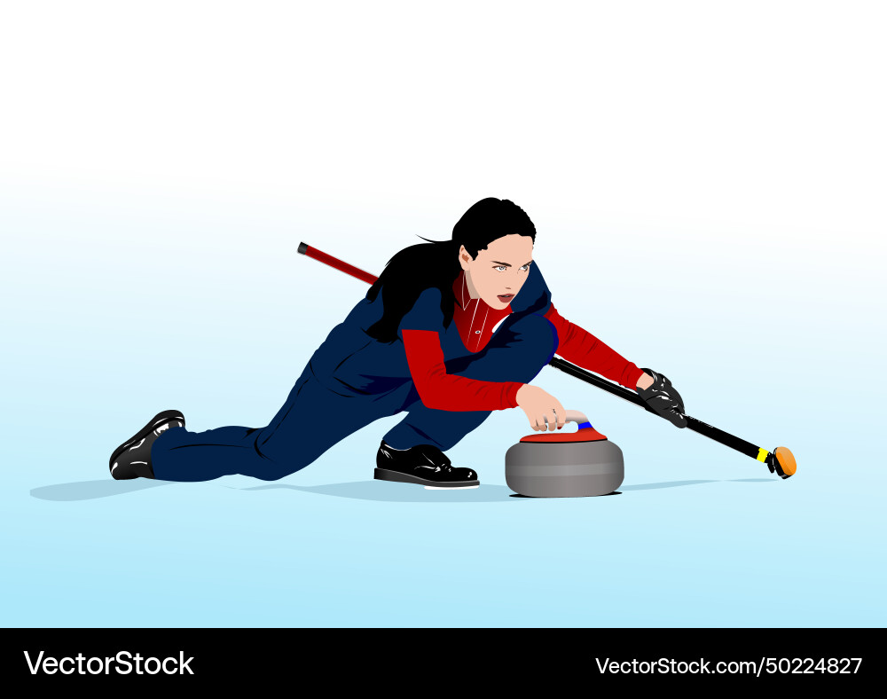 Curling women 3d color hand drawn Royalty Free Vector Image