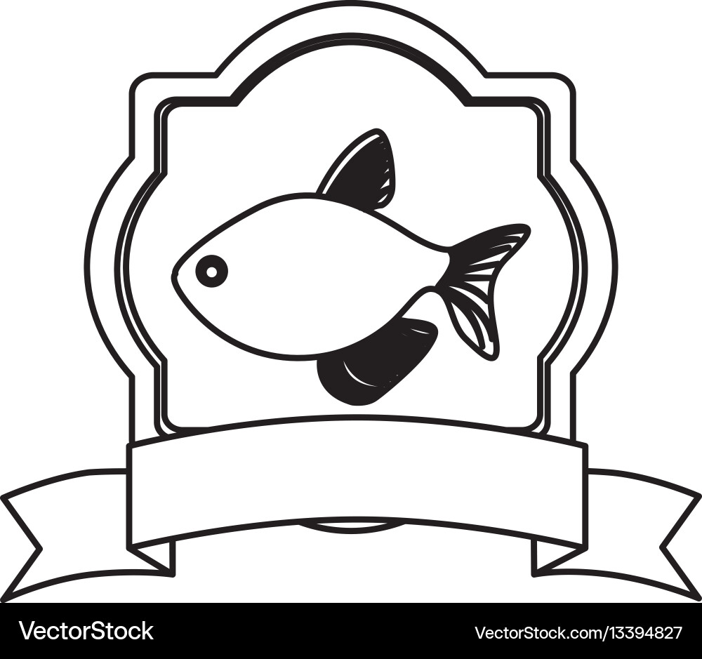 Monochrome line contour with emblem fish Vector Image