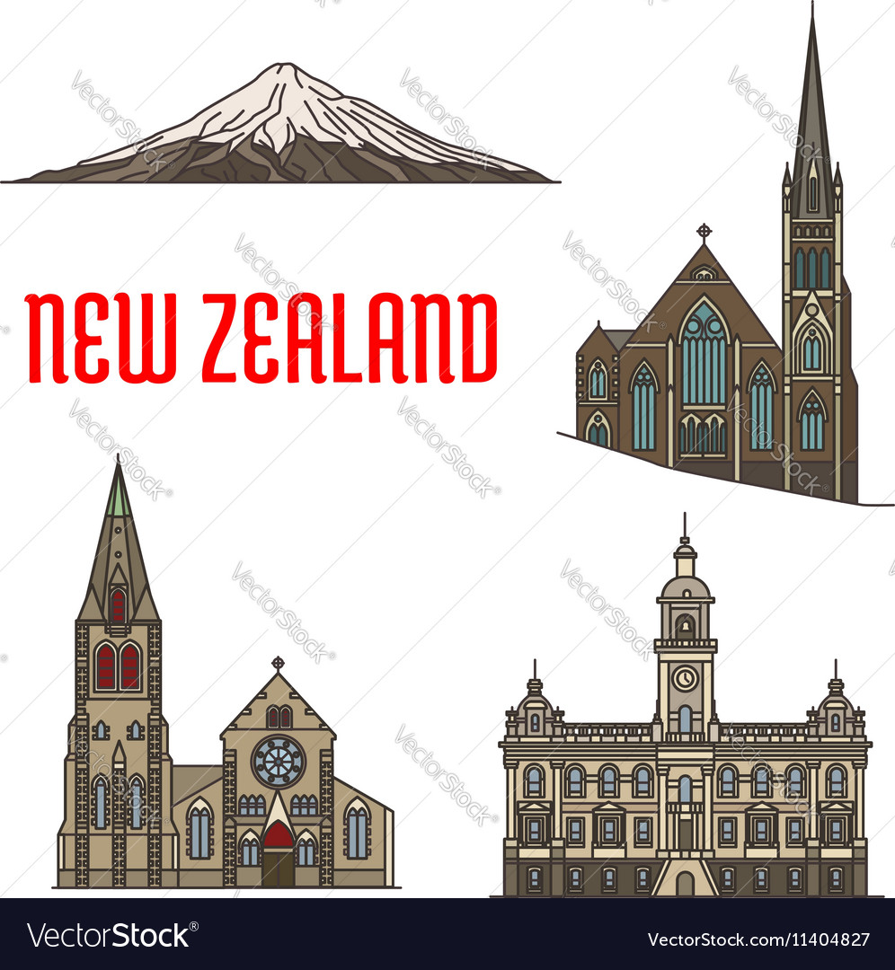 New zealand tourist attractions and landmarks Vector Image