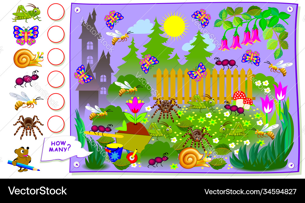 Printable educational page for kids how many Vector Image