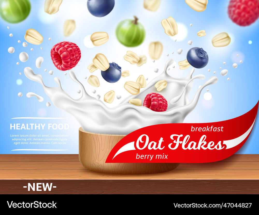 Realistic oatmeal flakes poster grains Royalty Free Vector
