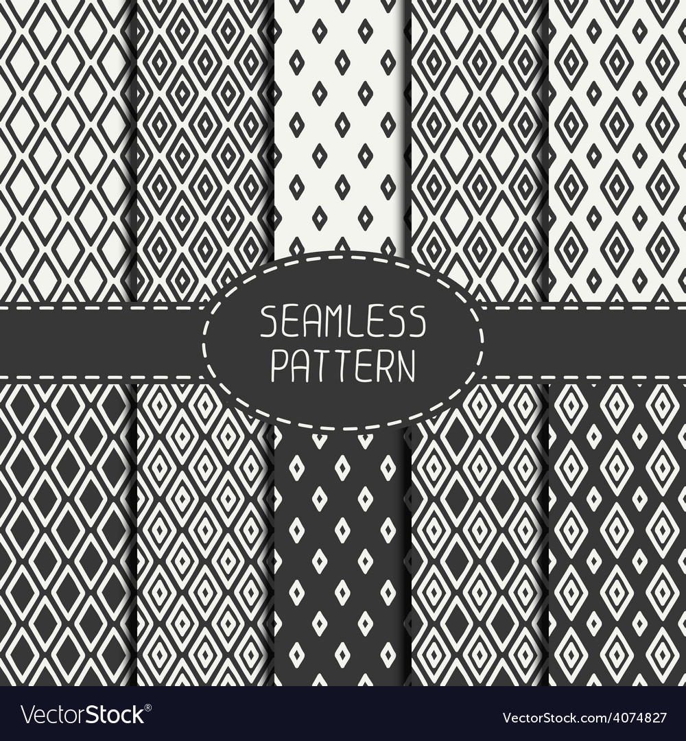 Set monochrome geometric seamless pattern Vector Image