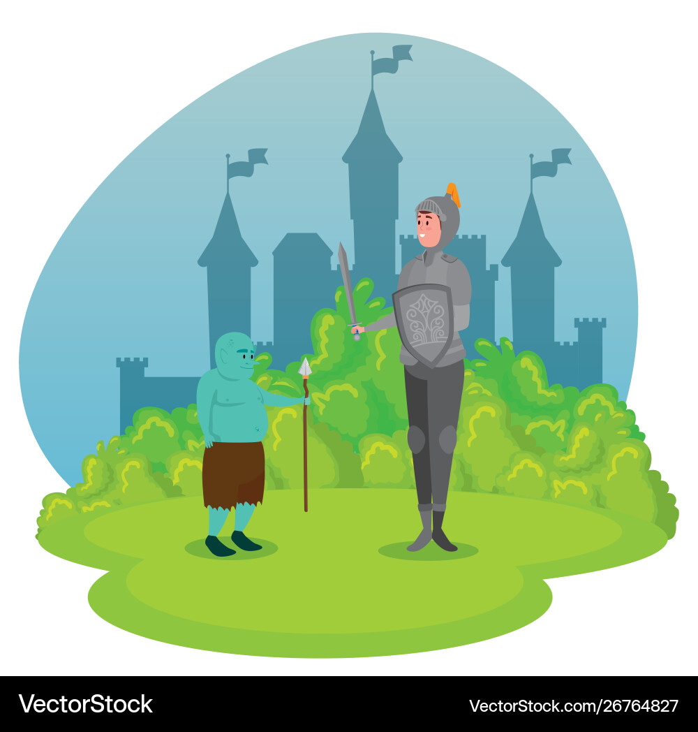 Soldier with armor and troll spear bushes Vector Image
