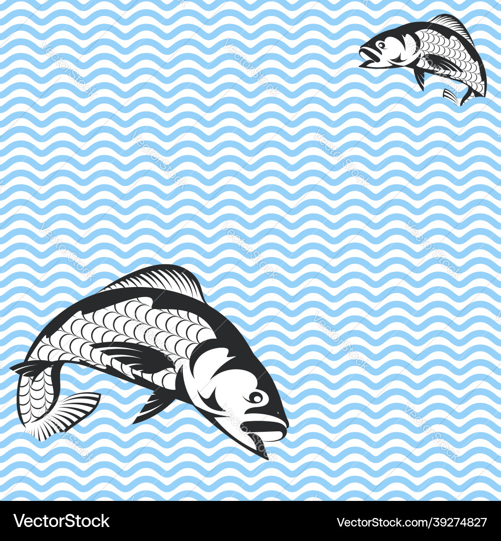 Two fish on a background of blue waves Royalty Free Vector